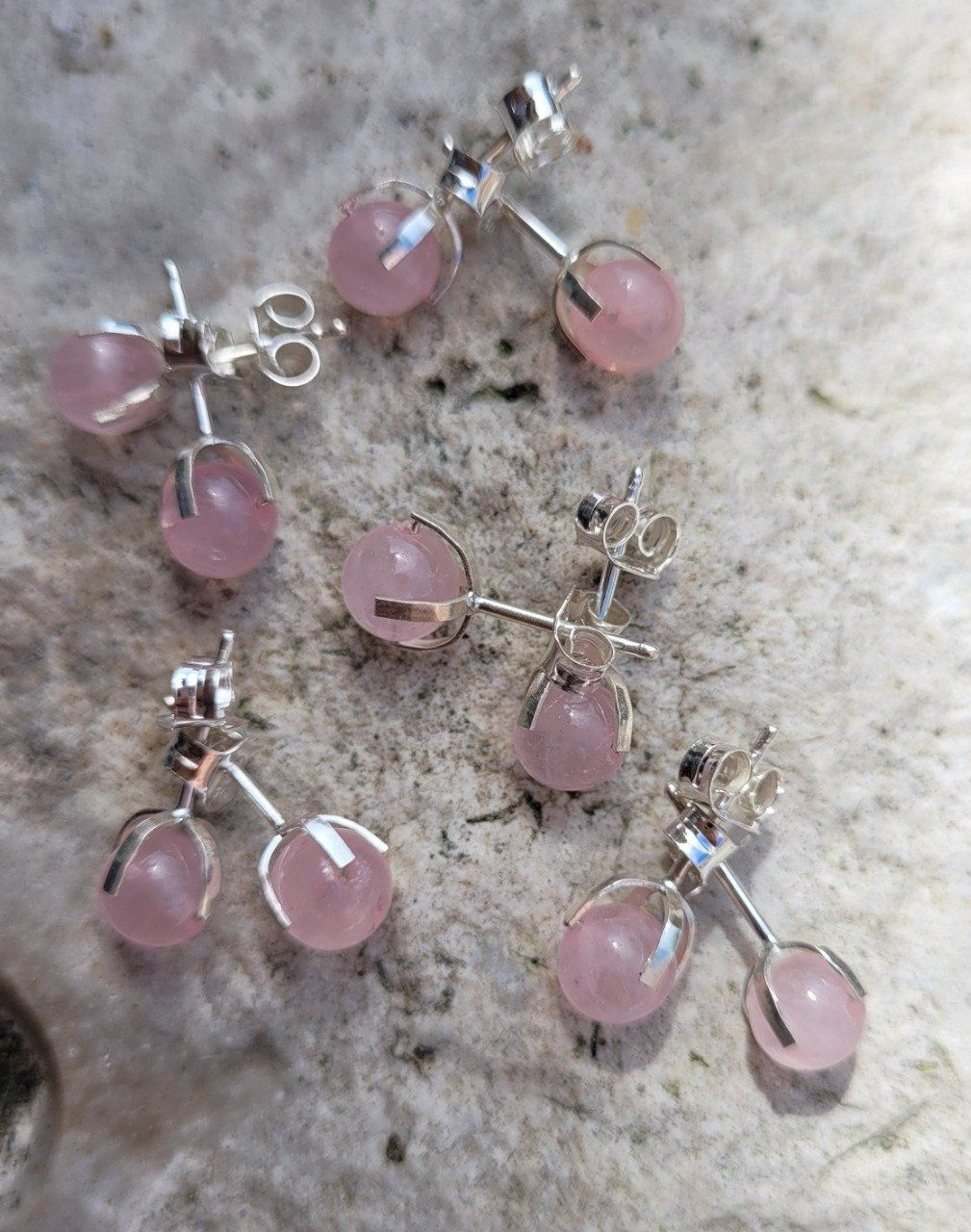 Puces en argent et Quartz Rose - Coralie-shop